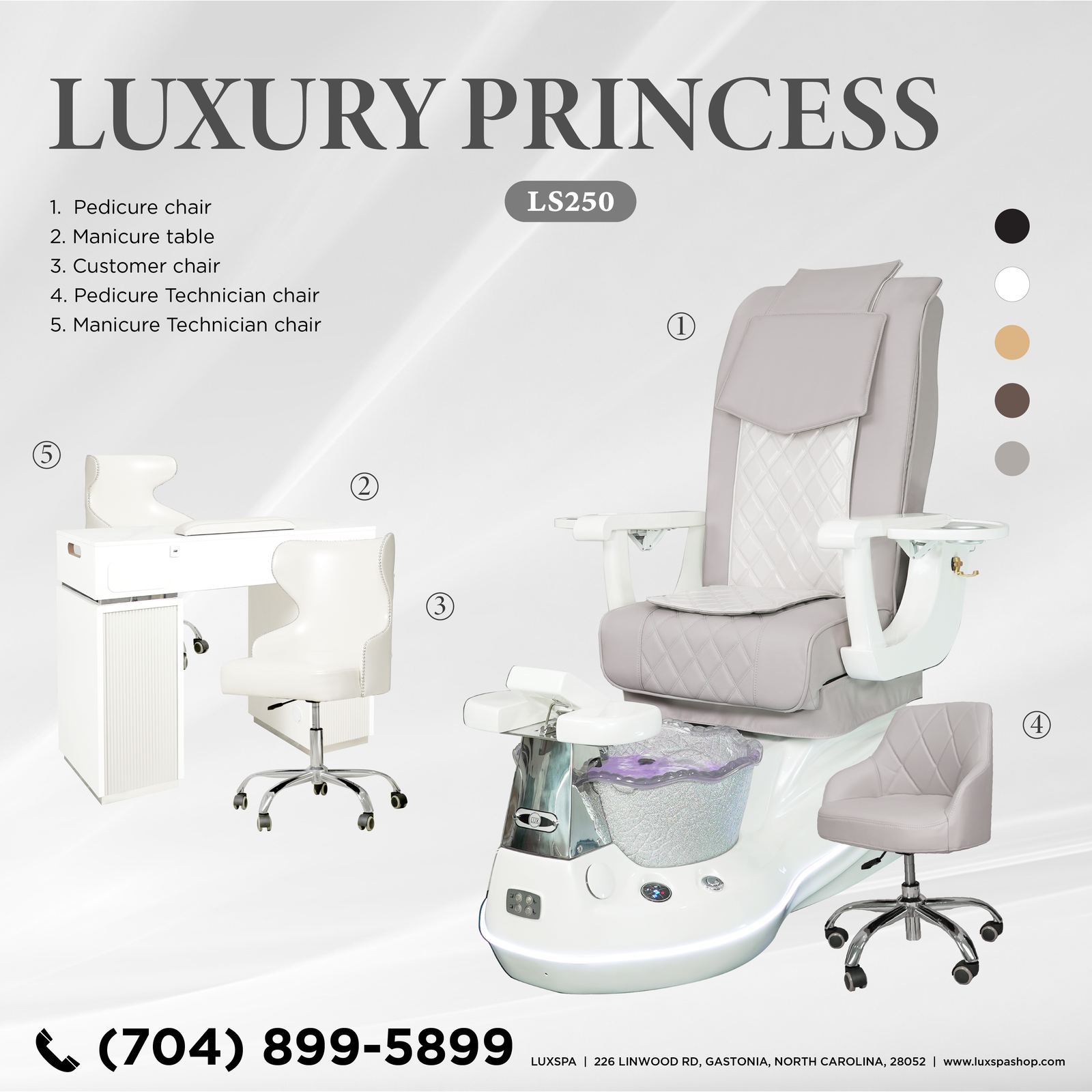 5 pcs LUX LS250 PRINCESS Pedicure chair PACKAGE DEAL