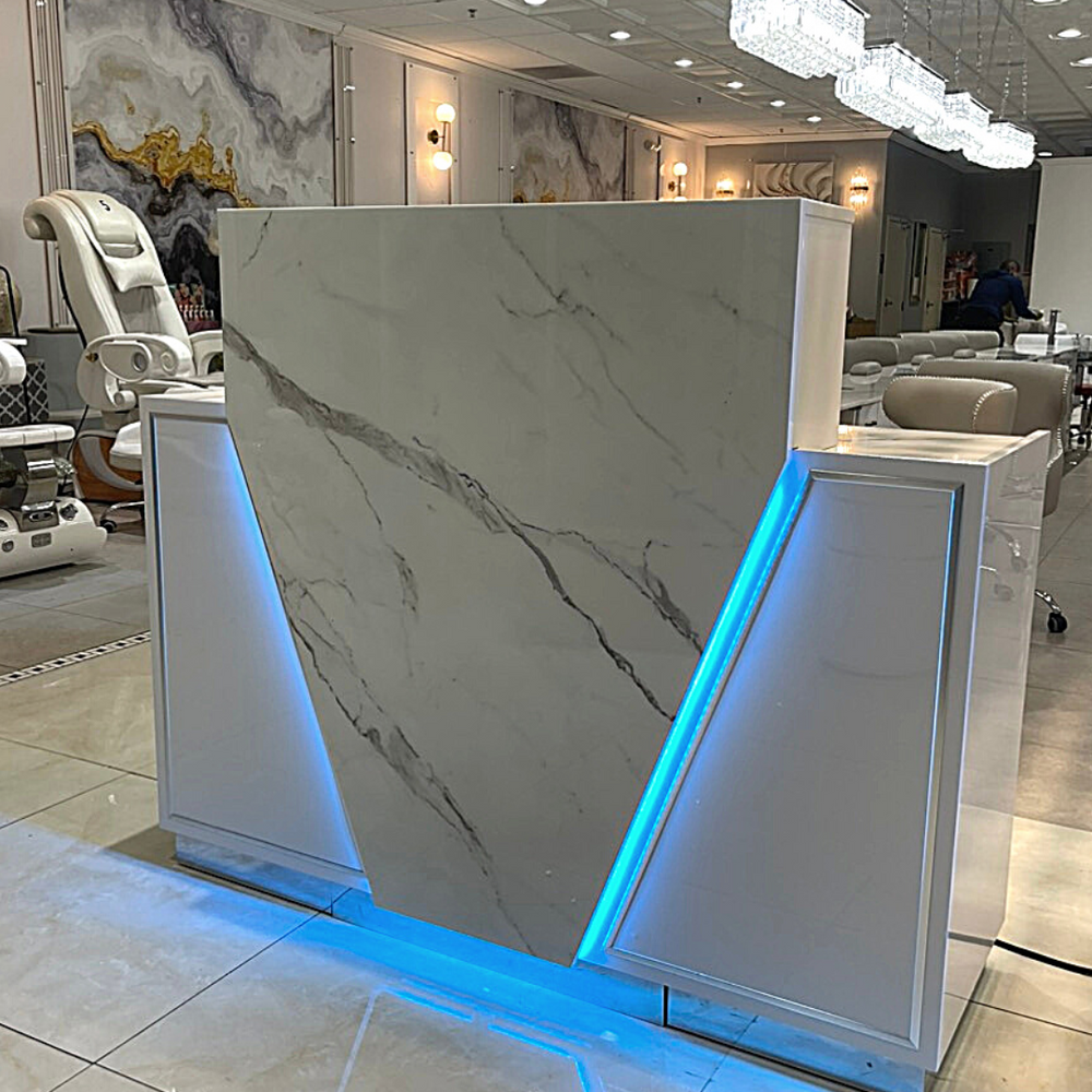 White marble reception desk store